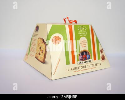 MILAN, ITALY - CIRCA DECEMBER 2022: Tre Marie Milanese panettone with ...