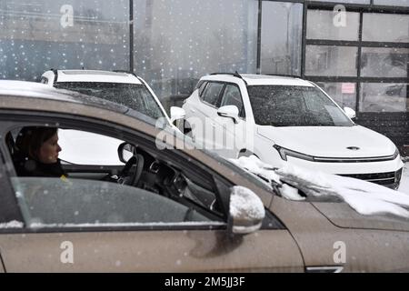 Moskvich cars at the Petrovsky dealership of the Belaya Dacha car ...