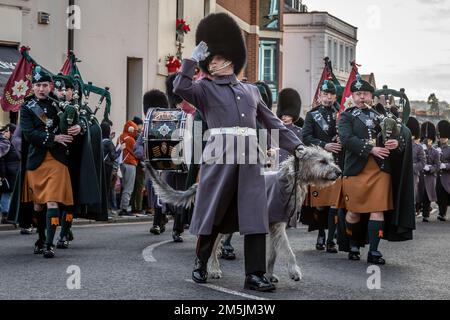 Irish Guards Pipers and Irish Wolfhound Mascot 'Seamus', Windsor ...