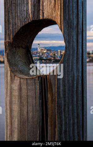 Italy, Campania, aerial view of Bacoli town and Capo Miseno Stock Photo ...