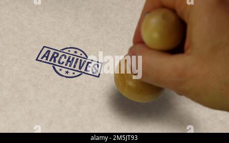 Archives stamp and stamping hand. Storage archiving and information ...