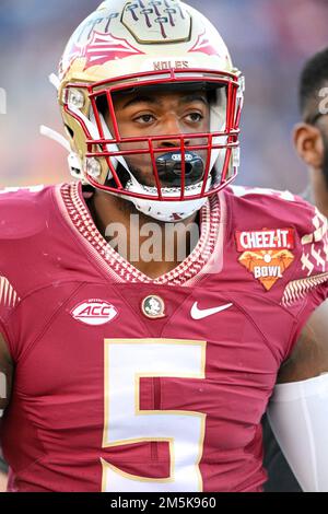 Florida State defensive lineman Jared Verse speaks during the Atlantic ...