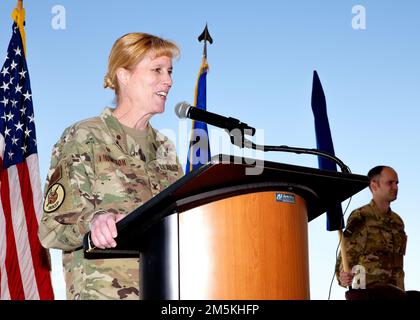 Col. Kristen Thompson, 55th Wing commander, speaks at the graduation ...