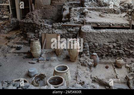 The prehistoric site of Akrotiri in Santorini, an old Minoan city ...