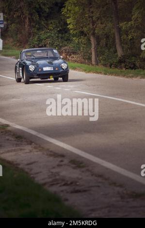 A blue car set up during an uphill speed race of the Italian ...
