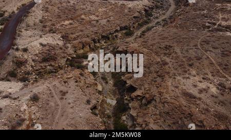 An aerial shot of seasonal watercourse during the dry season, Tenerife ...