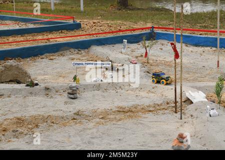 Bangladeshi soldiers construct scenario models in the cordoned off ...
