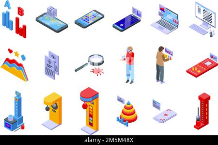 Test game icons set isometric vector. Scientist expert. Genius test ...
