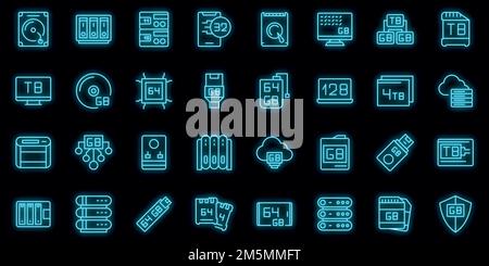 Gigabyte icons set outline vector. Big data. Cyber disk Stock Vector ...