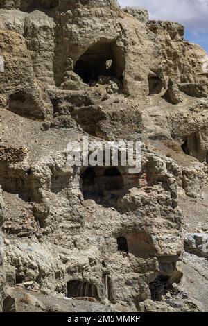 The ancient Piyang Dongga Ruins in Zhada County on a sunny day Stock ...