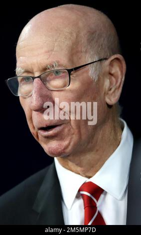 Sir Geoff Hurst (l) and Sir Bobby Charlton, who both played during the ...