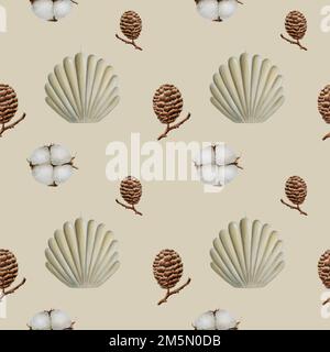 Cotton and candles watercolor seamless pattern. Hand drawn clipart ...