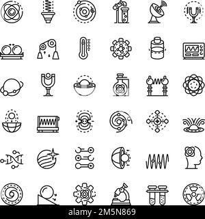 Nuclear biophysics icons set. Outline set of nuclear biophysics vector ...