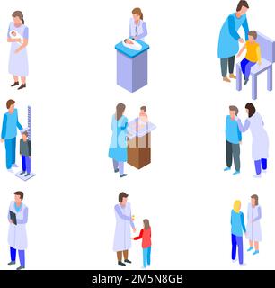 Pediatrics pediatrician isometric set of isolated icons with human ...