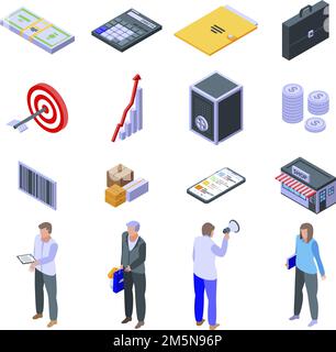 Purchasing manager icons set. Isometric set of purchasing manager ...
