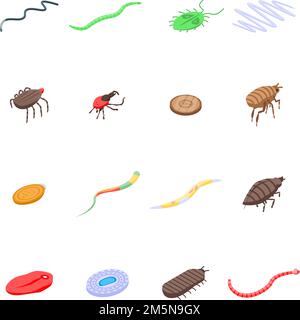 Parasite icons set. Isometric set of parasite vector icons neon on ...