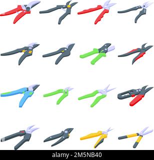 Secateurs icons set. Isometric set of secateurs vector icons thin line ...