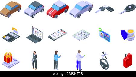 Car showroom icons set isometric vector. Dealer auto. Shop car Stock ...