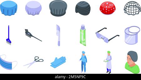Hair cover icons set. Isometric set of hair cover vector icons for web ...