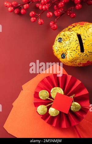Design concept of Cinese lunar new year background with red plum flower ...