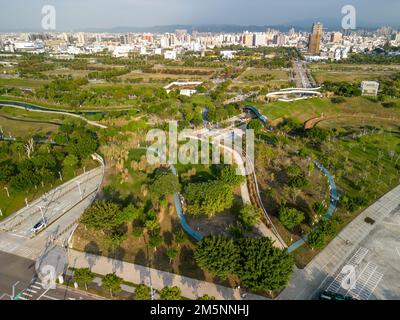 Aerial view of Taichung Central Park. Xitun District Shuinan Economic ...