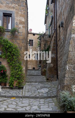 Ancient tufa buildings in the hilltop village of Civita di Bagnoregio ...