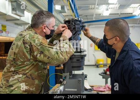 A M61A2 Gatling gun, the F-22 20mm Gun system, is prepared for an 18 ...