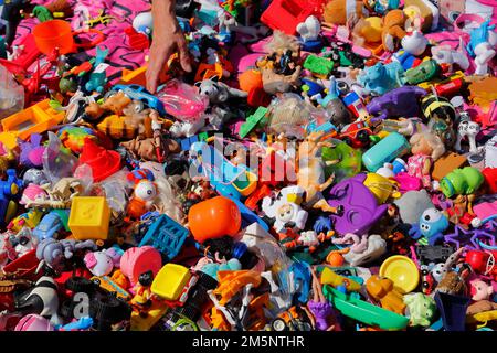 Small toys at a country flea market, Province of Quebec, Canada Stock ...