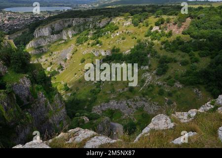 Cheddar Gorge with Axbridge Reservoir in the background, in Somerset ...
