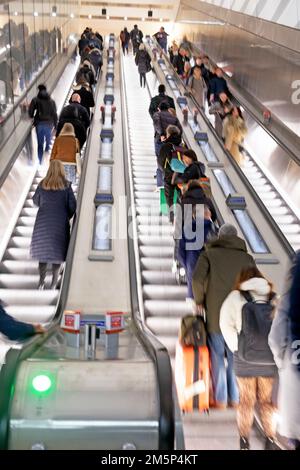 Going up the escalator on the Elizabeth Line at London Underground ...