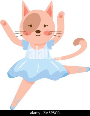 Cute cartoon ballet dancer kitty. Little cat character dancing in pink ...