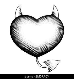 Illustration of Scratchboard Engraved Evil Heart with White Fill ...