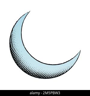 Illustration of Scratchboard Engraved Icon of Moon isolated on a White ...
