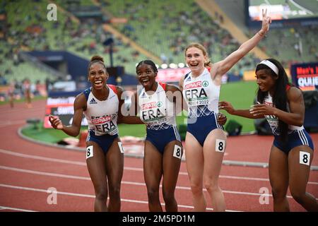 French women's 4x100 relay (Floriane Gnafoua,). Eurocup Munich 2022 ...