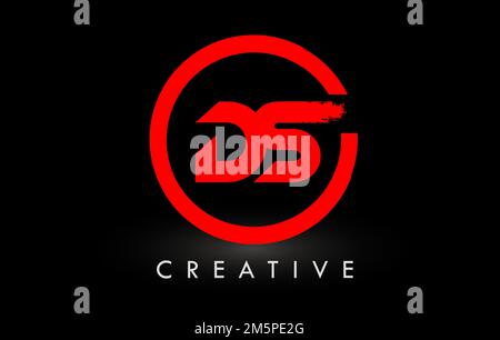 Red DS Circular Letter Logo with Circle Brush Design and Black ...
