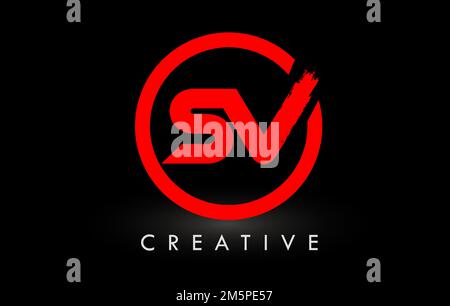 SV Brush Letter Logo Design with Green White Circle. Creative Brushed ...