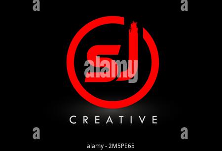 Red SJ Brush Letter Logo Design. Artistic Handwritten Brush Letters ...