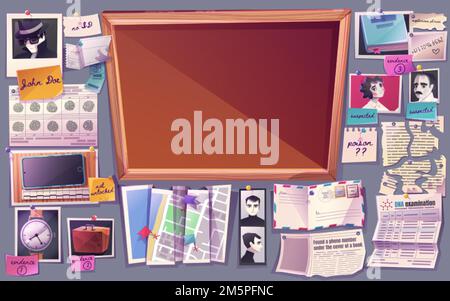 Detective pinboard with evidences vector illustration. Cartoon ...