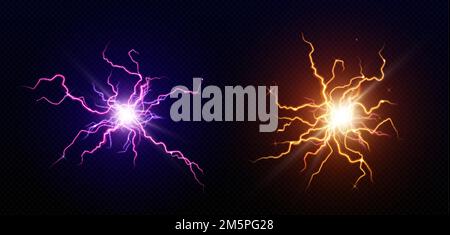 Electric lightning balls, energy burst effect with light bolt. Abstract ...
