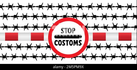 Cartoon slogan stop customs in a old zoll douane signboard. Vector ...