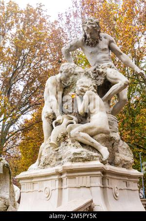 The monumental Fountain of Twelve Months, surrounded by trees in ...
