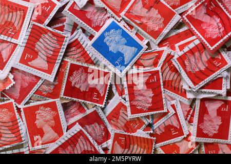 Used franked blue British UK stamp - 9p - Queen Elizabeth II Stock ...