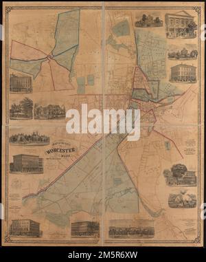 City of Worcester, Massachusetts. Town plan. WALLING & GRAY 1871 old ...