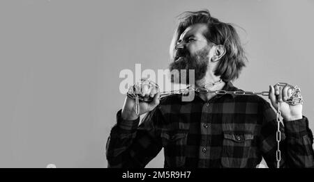 running knot. male power and masculinity. mature hipster break chain ...