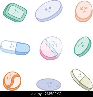 Cute Kawaii Pill And Capsule Characters For Healthcare Medicine ...