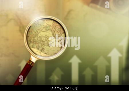 World crisis, decrease chart on background of global map. Vector chart finance down, economy ...