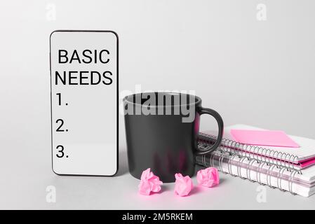 Text sign showing Basic Needs. Business overview necessary to sustain ...