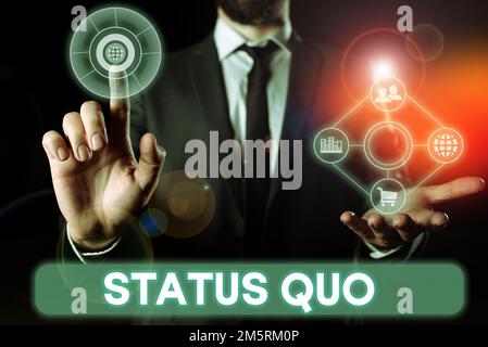 Text sign showing Status Quo. Business photo text existing state of ...