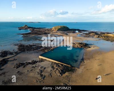 Aerial view of Bon Secours seawater swimming pool in Saint-Malo, France ...
