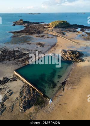 Aerial view of Bon Secours seawater swimming pool in Saint-Malo, France ...